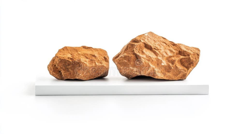 Two Large Brown Rocks on a White Display Platform Stock Illustration ...