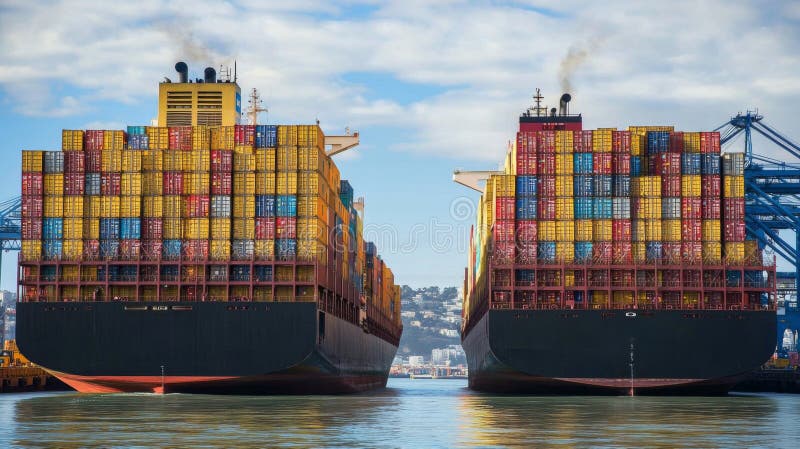 Two Large Cargo Ships Loaded with Shipping Containers Stock ...