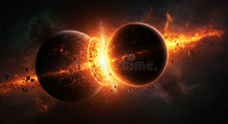 Two Large Celestial Bodies Collide in Space, Creating a Dramatic ...