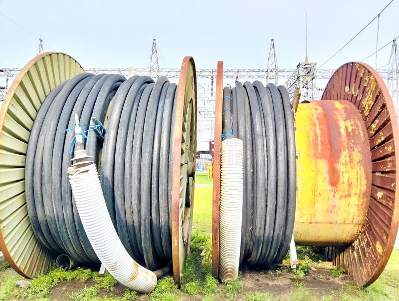 Two Large Coils of Cable in an Electrical Installation Stock Image ...