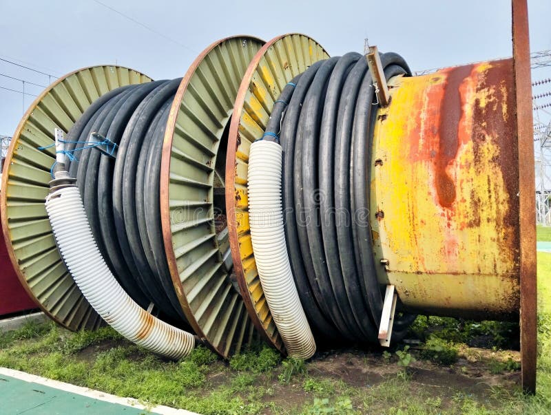Two Large Coils of Cable in an Electrical Installation Stock Image ...