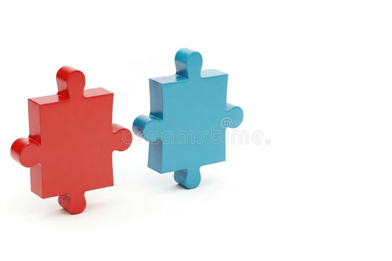 Two Large Colored Puzzles, Blue and Red. Space for Text. Stock Photo ...