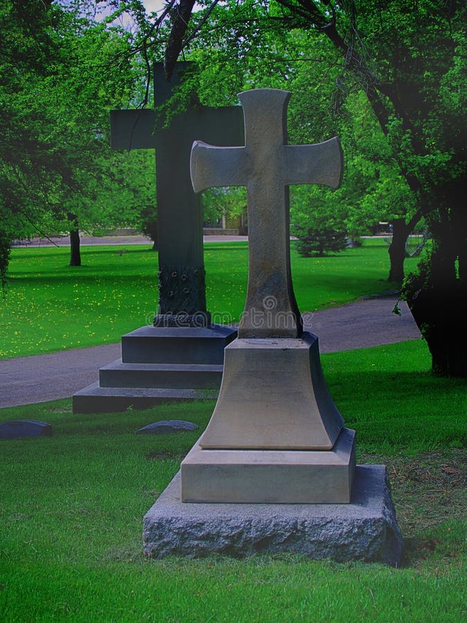 Two Large Crosses in a Cemetery, with Fog Stock Image - Image of ...