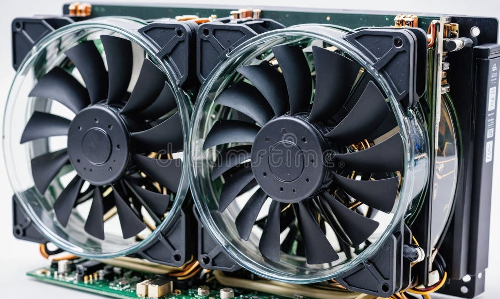 Two Large Fans with Clear Shrouds are Visible on a Computer Component ...