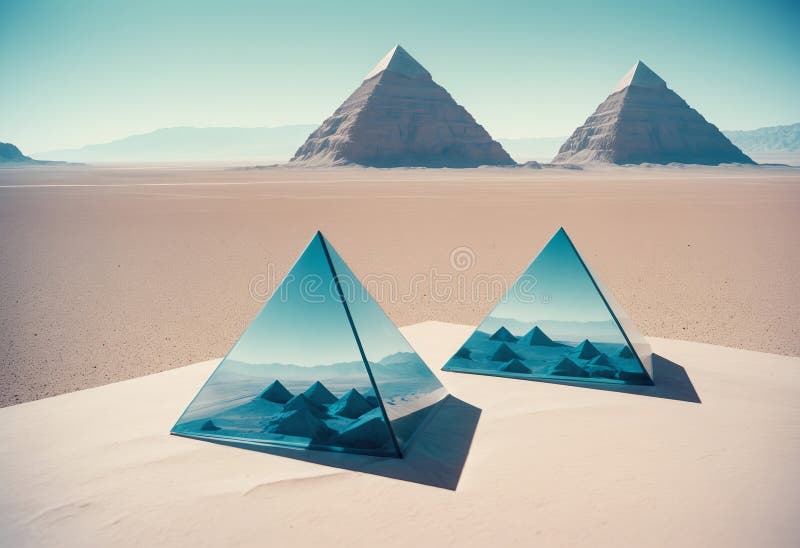 Two Large Glass Pyramids in a Desert Landscape Stock Illustration ...