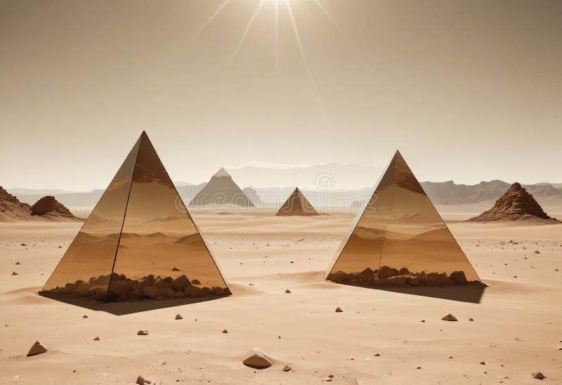 Two Large Glass Pyramids in a Desert Landscape Stock Illustration ...