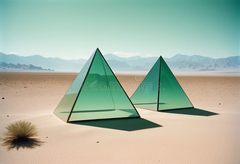 Two Large Glass Pyramids in a Desert Landscape Stock Illustration ...