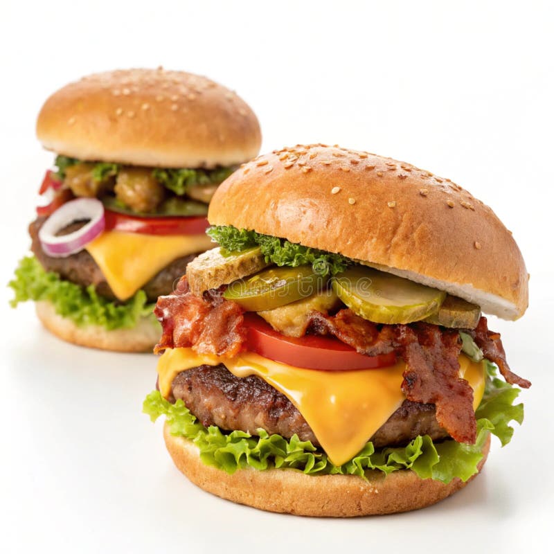 Two Large Juicy Burgers Isolated on White Background Stock Illustration ...