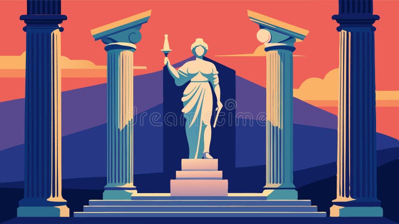 Two Large Marble Columns Framed an Ancient Statue of a Goddess Standing ...