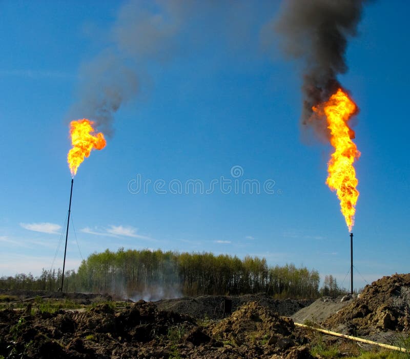 Two large oil flares stock photo. Image of petroleum - 10072642
