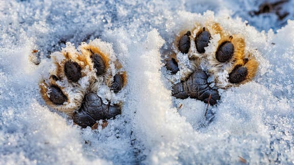Two Large Paw Prints in Fresh Snow Stock Illustration - Illustration of ...