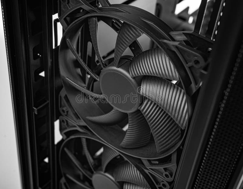 Two Large PC Cooling Fans Mounted Vertically Inside a Computer Case ...