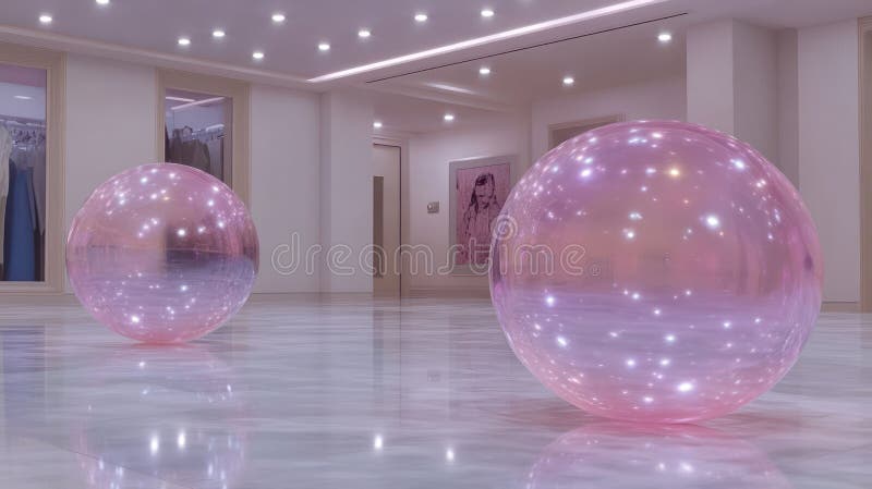 Two Large Pink Translucent Spheres in a Bright, Modern Indoor Space ...