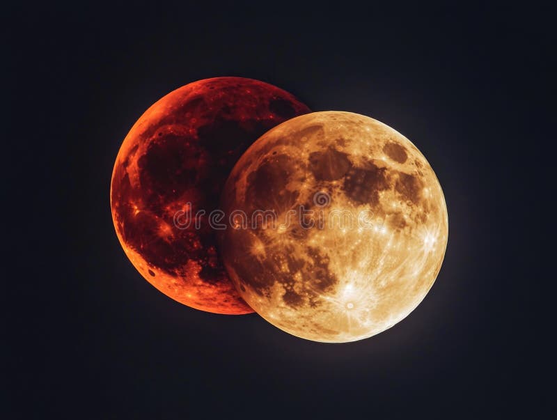 Two Large Red and Yellow Moons in the Sky Stock Image - Image of cosmos ...
