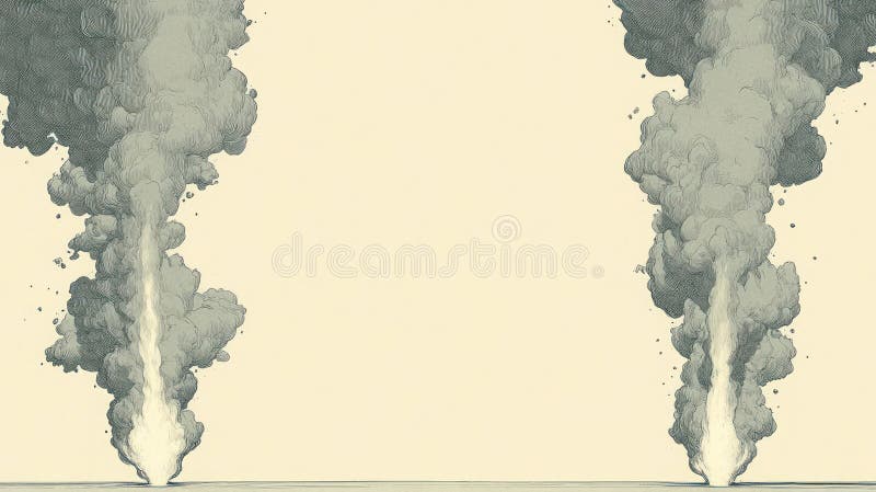 Two Large Smoke Plumes Rising from a Flat Surface, Creating a Dramatic ...