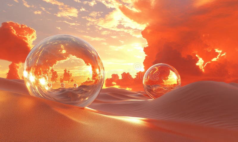 Two Large Spheres of Glass are on a Sandy Beach Stock Photo - Image of ...