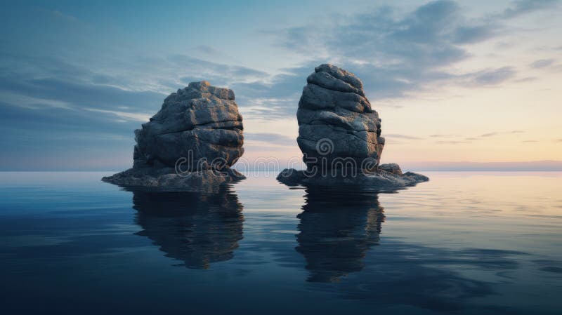 Two Large Stones in the Water of a Quiet Lake. Passage, Gate, Symbol of ...