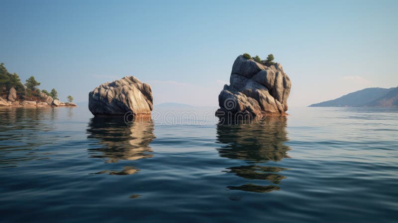 Two Large Stones in the Water of a Quiet Lake. Passage, Gate, Symbol of ...