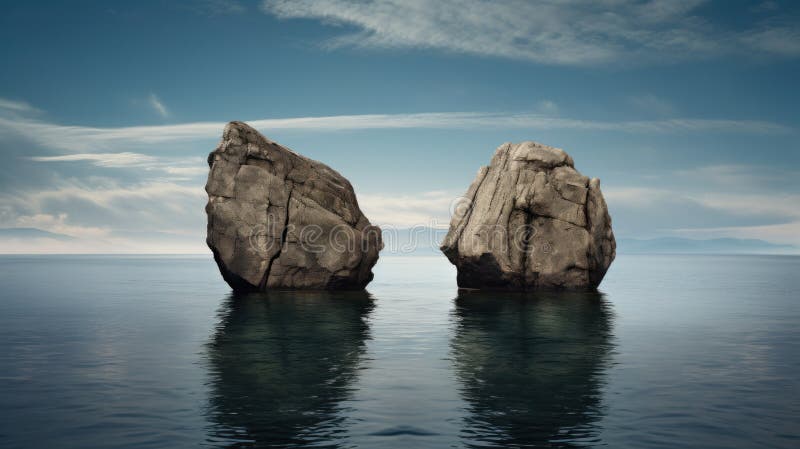 Two Large Stones in the Water of a Quiet Lake. Passage, Gate, Symbol of ...