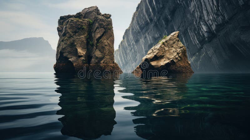 Two Large Stones in the Water of a Quiet Lake. Passage, Gate, Symbol of ...