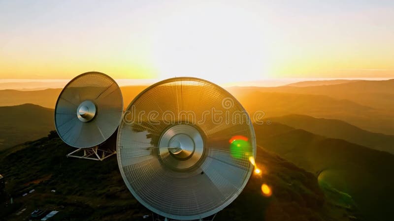 Two Large Telescopes in a Mountain Landscape at Sunset Stock Footage ...