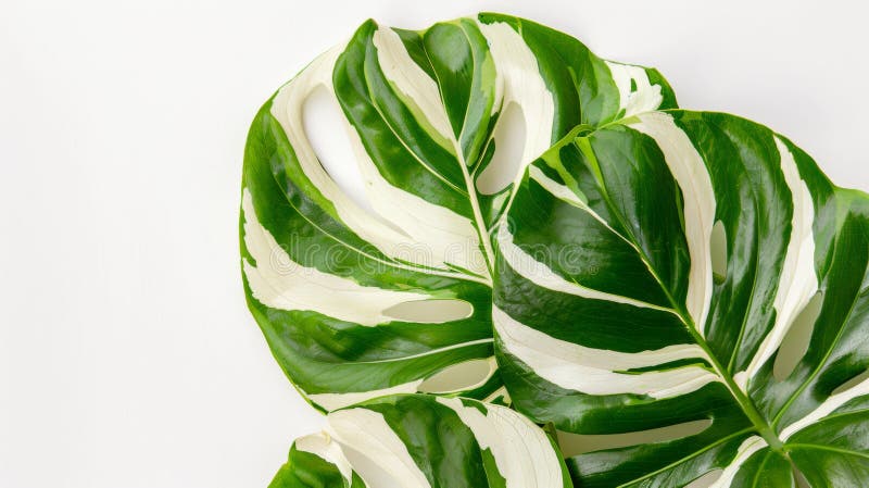 Two Large Variegated Monstera Leaves with Green and White Patterns ...