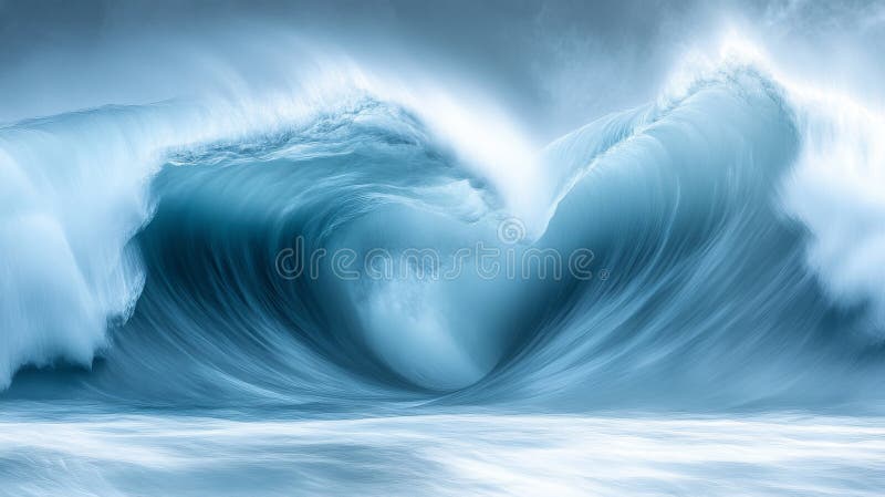 Two Large Waves Forming a Heart Shape in the Ocean Stock Illustration ...