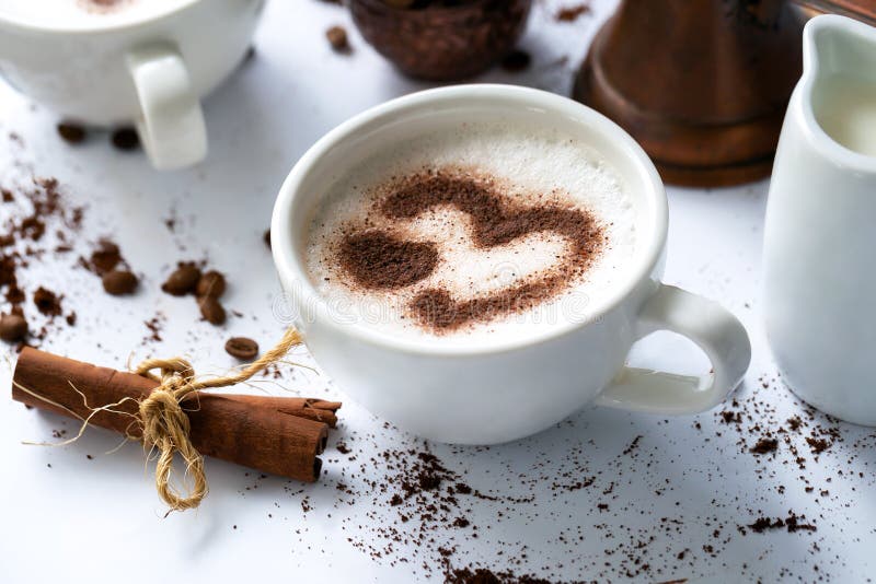 Two Latte Art Heart Shaped Symbols Stock Image - Image of morning ...