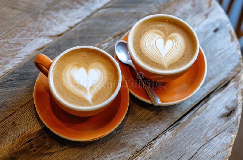 Two Latte with Heart Latte Art on a Tray Stock Illustration ...
