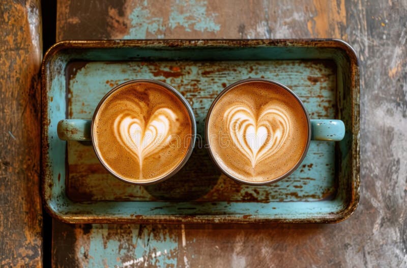 Two Latte with Heart Latte Art on a Tray Stock Image - Image of shape ...