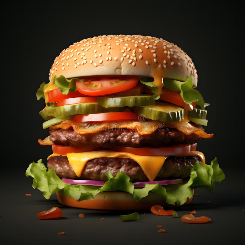 A Two Layer Beef Hamburger with Vegetables and Tomatoes. Stock ...