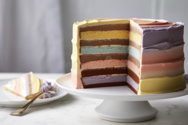 Two-layer Cake with Alternating Stripes of Different Frosting Colors ...