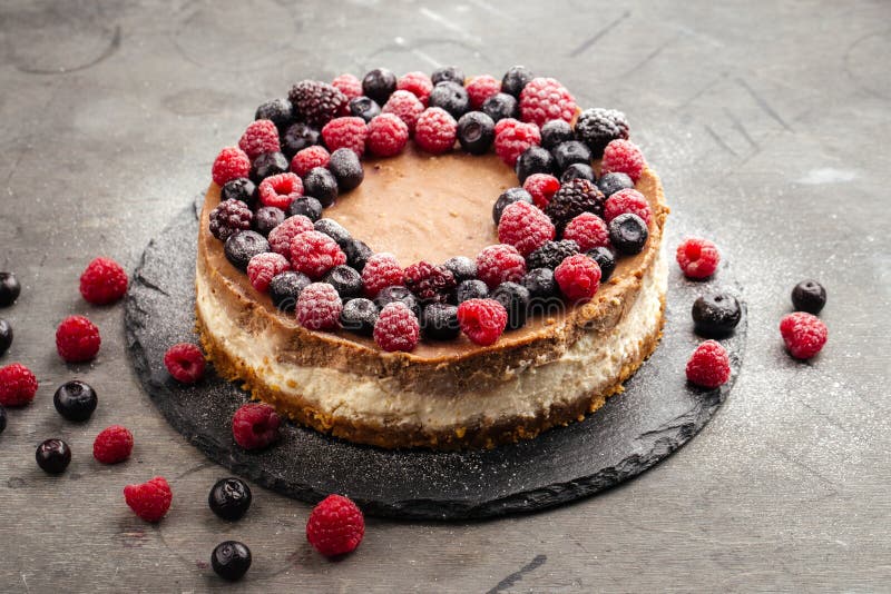Two-layer Cheesecake Decorated with Berries Stock Image - Image of gray ...