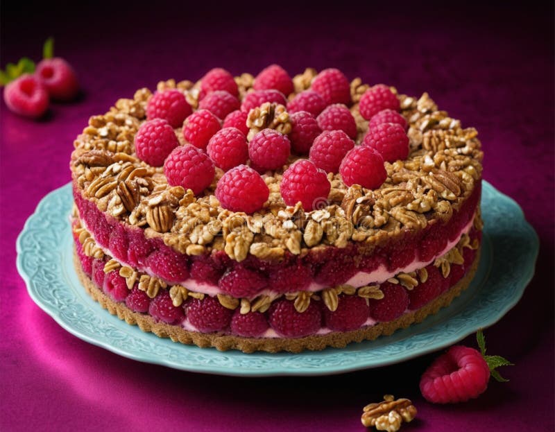 Raspberry Walnut Torte Dessert Snack Stock Illustration - Illustration ...