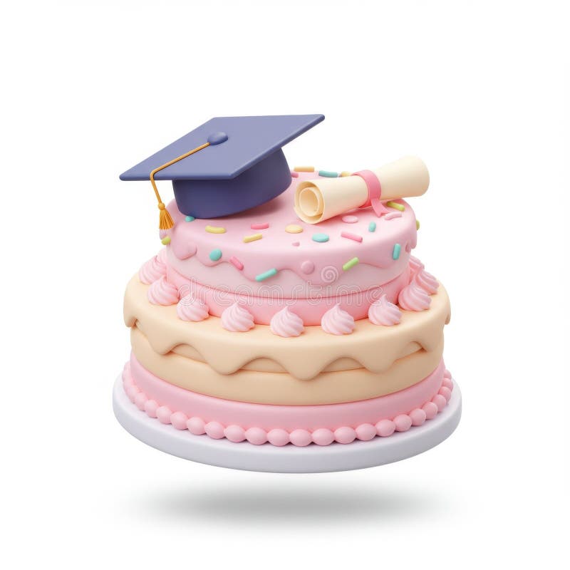 Two Layered Graduation Cake with Blue Mortarboard Stock Illustration ...