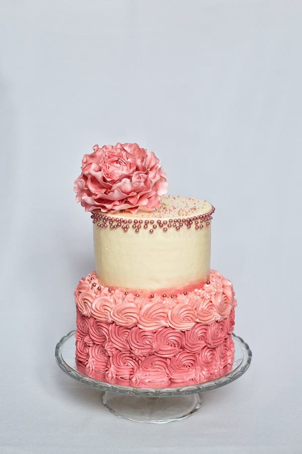 Two Layered Pink and Cream Birthday Cake Stock Image - Image of ...