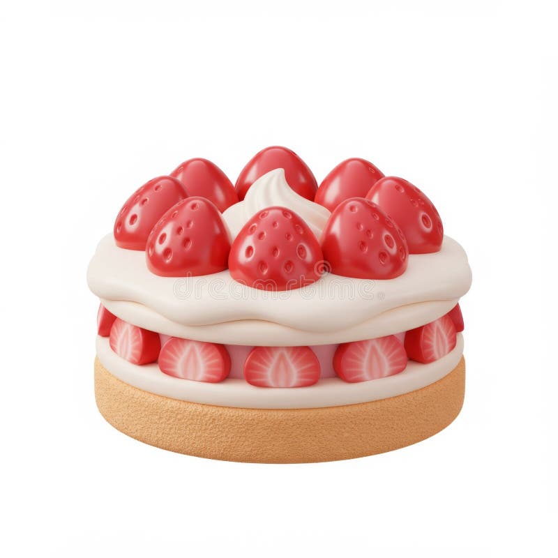 Two Layered Strawberry Cream Cake 3D Render Stock Illustration ...