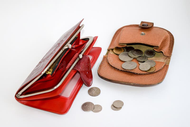 Two Leather Wallets with Coins. Stock Image - Image of notes, coins ...