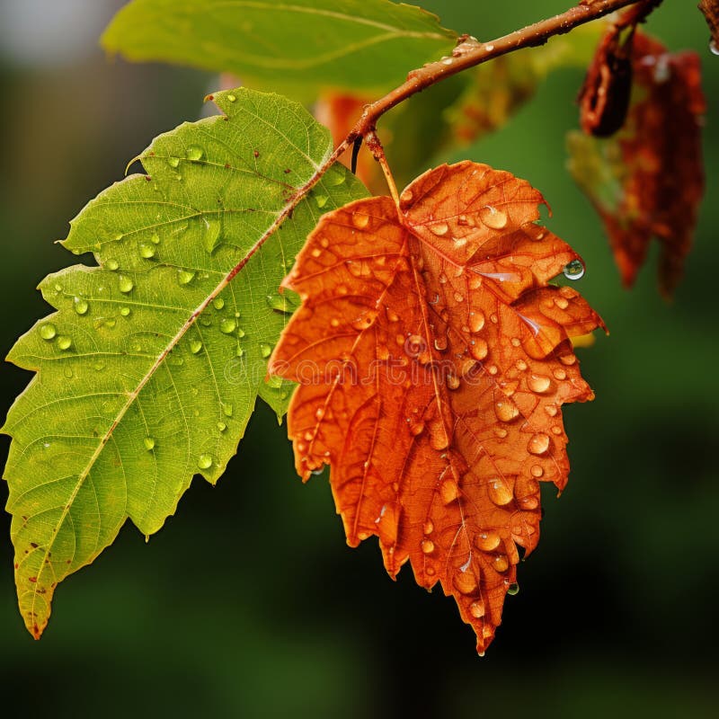 Two Leaves with Water Droplets on Them Stock Illustration ...