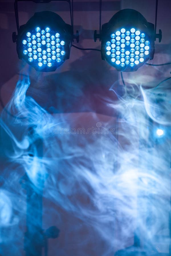 Two Led Blue Concert and Nightclub Lights with Smoke Stock Image ...