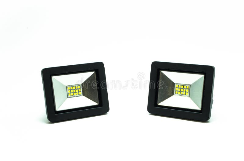 Two Led Spotlight Isolated on White Background, Front View. Stock Image ...
