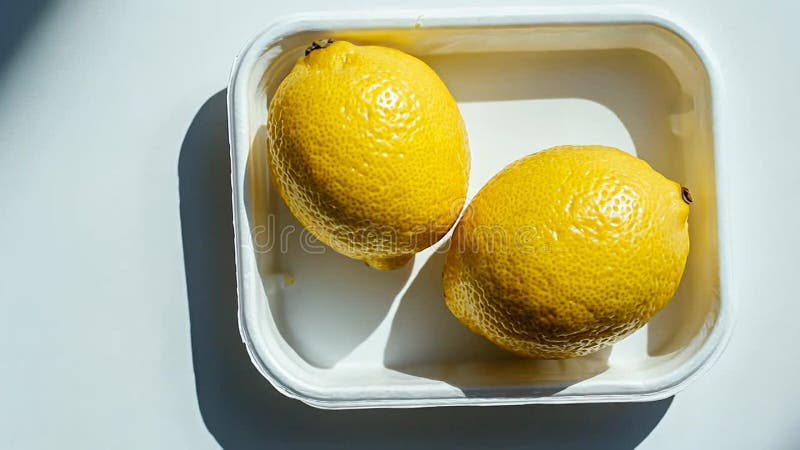 Two Lemons Inside a White Container Under Bright Sunlight Creating a ...