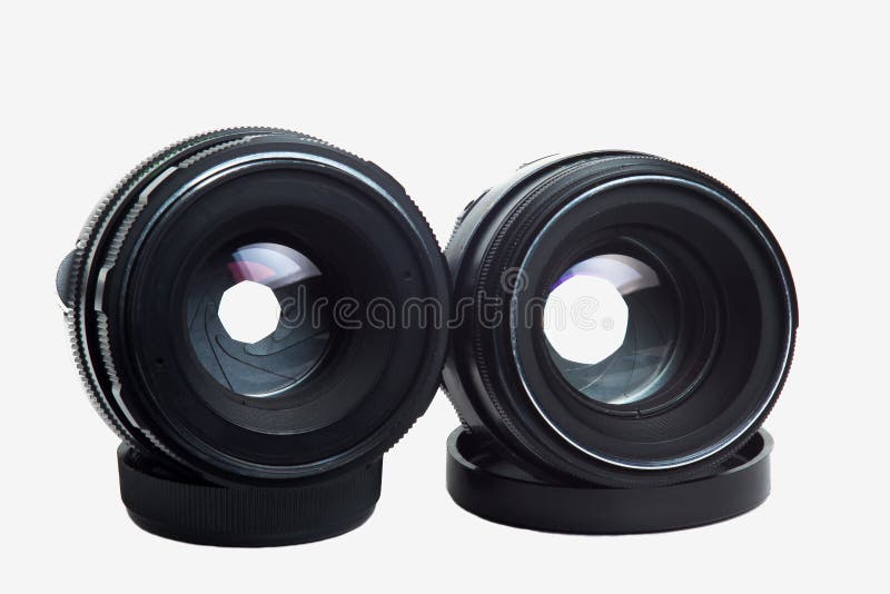 Two Lenses from the Camera are on White Background Stock Image - Image ...