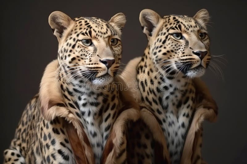 Two Leopard Models Wearing Fur Clothes. Stop Wearing Fur Concept Stock ...