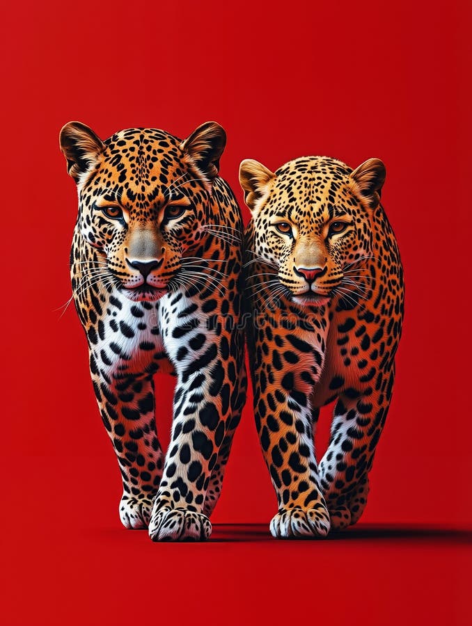 Two Leopards on Red Background Stock Illustration - Illustration of ...