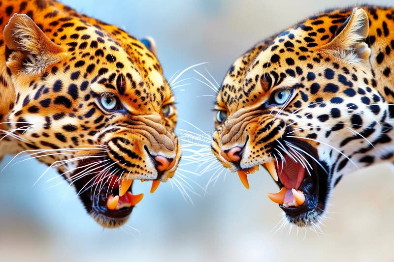 Two Leopards with Their Mouths Open Showing Their Teeth Stock Photo ...