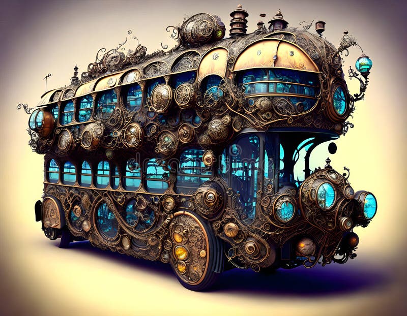 Two Level Bus in Steampunk Style. AI Generated Stock Illustration ...