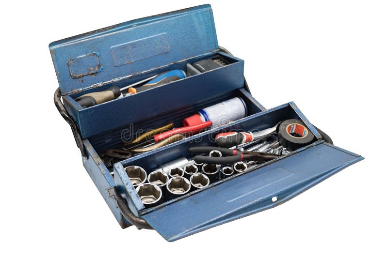 Two Level Open Toolbox with Black Handle Stock Photo - Image of compact ...