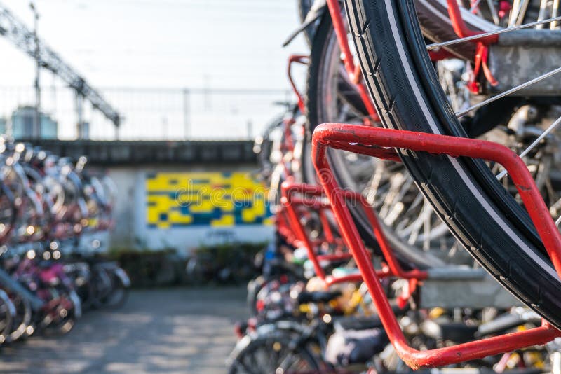 Two-level Parking of Bicycles in Eindhoven City, Netherlands. Stock ...