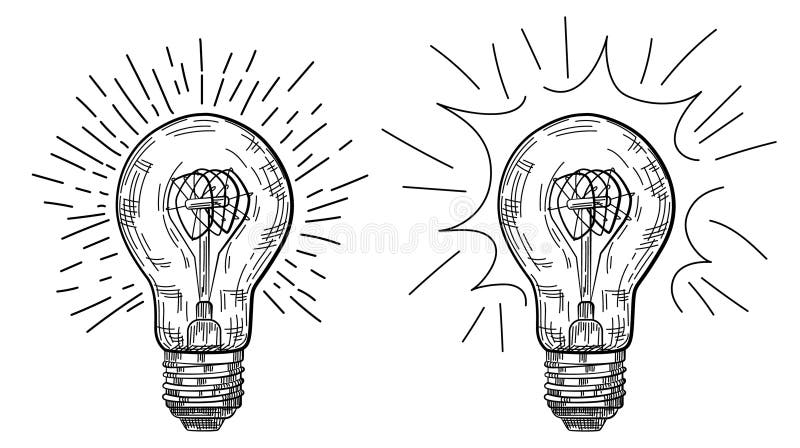 Two Light Bulb with Drawing Showing a Bright Light Stock Vector ...